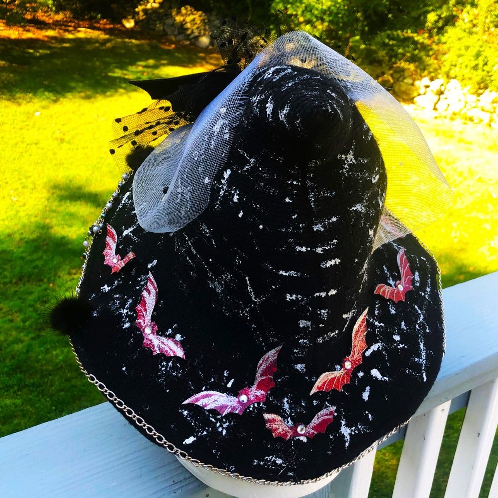 Handcrafted Y2k Halloween Party Bat Decorated Black H… - Gem